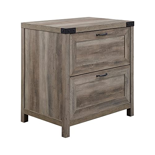 Walker Edison Bergman Modern Farmhouse 2-Drawer File Cabinet with Metal Accents, 30 Inch, Grey Wash