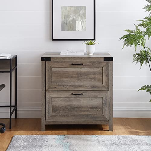 Walker Edison Bergman Modern Farmhouse 2-Drawer File Cabinet with Metal Accents, 30 Inch, Grey Wash