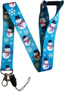 25mm festive christmas snowman neck lanyard with cell phone attachment & safety breakaway