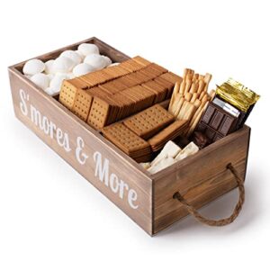 Smores Caddy Tray bar Station-Camping Accessories Outdoor Food Tray-Wooden Organizer Box-Birthday Party Gift for Teacher