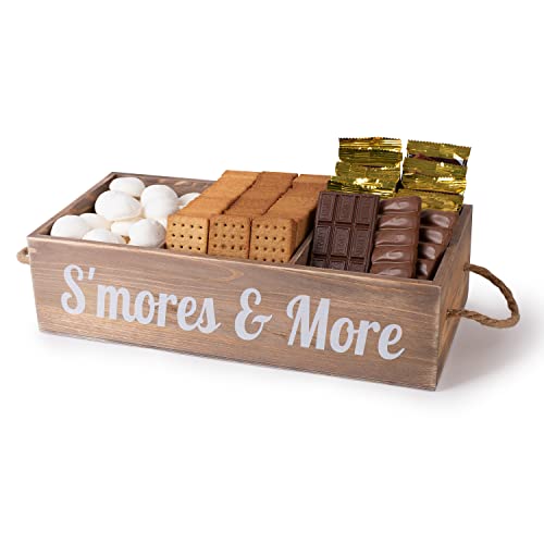 Smores Caddy Tray bar Station-Camping Accessories Outdoor Food Tray-Wooden Organizer Box-Birthday Party Gift for Teacher