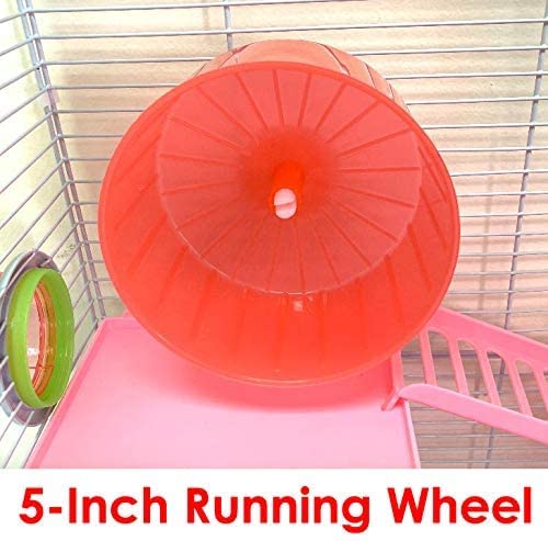 Large Twin Tower Habitat Hamster Home Rodent Gerbil Mouse Mice Rat Wire Animal Cage Long Crossover Tube (18.5" L x 14.5" W x 23" H Inch, Pink)