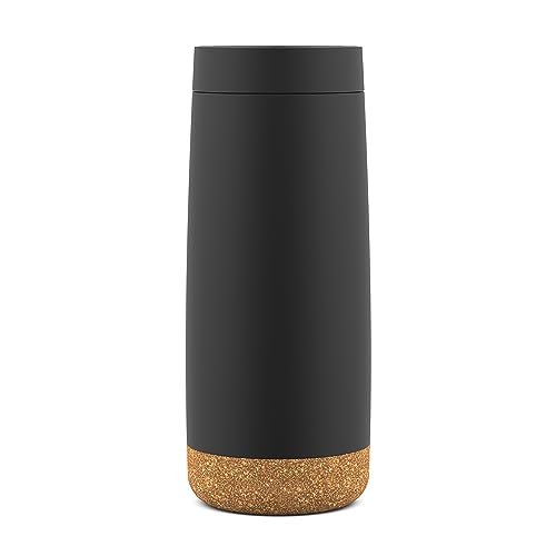 Ello Cole 16oz Vacuum Insulated Travel Coffee Mug with Leak-Proof Slider Lid and Built-in Coaster, Keeps Hot for 5 Hours, Perfect for Coffee or Tea, BPA-Free Tumbler, Black