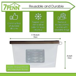 7Penn Silicone Food Storage Bag, 500mL - 2pk Washable 7.75 x 4in Clear Reusable Food Bags for Sandwiches and Snacks