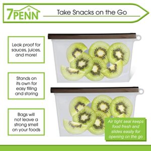 7Penn Silicone Food Storage Bag, 500mL - 2pk Washable 7.75 x 4in Clear Reusable Food Bags for Sandwiches and Snacks