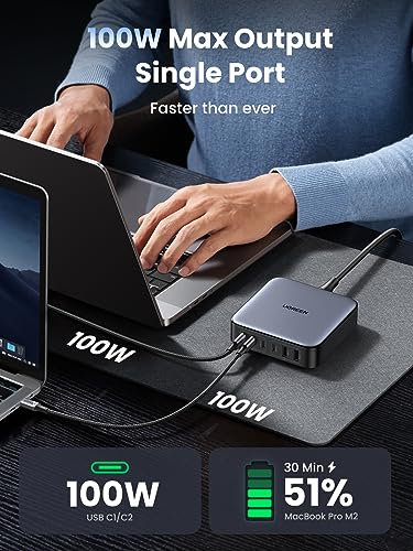 UGREEN 200W USB C Charger, Nexode 6 Ports GaN Desktop Charger, USB C Charging Station Compatible with MacBook Pro/Air M1 M2, iPad Pro/Air, iPhone 15 Pro Max/14, Galaxy S23 Ultra, Steam Deck, Dell XPS