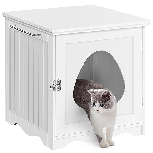 Yaheetech Cat Litter Box Enclosure, Hidden Litter Box Furniture Indoor Pet Crate Cat House Night Stand Cat Washroom w/Vent Holes & Towel Bar, Pet Cabinet Side Table for Small Cats