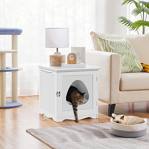 Yaheetech Cat Litter Box Enclosure, Hidden Litter Box Furniture Indoor Pet Crate Cat House Night Stand Cat Washroom w/Vent Holes & Towel Bar, Pet Cabinet Side Table for Small Cats