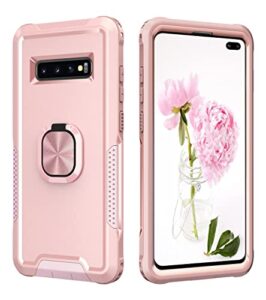 petocase for samsung galaxy s10 plus case heavy duty full body shockproof kickstand with 360° ring holder support car mount hybrid bumper silicone hard back cover for samsung s10 plus rose gold