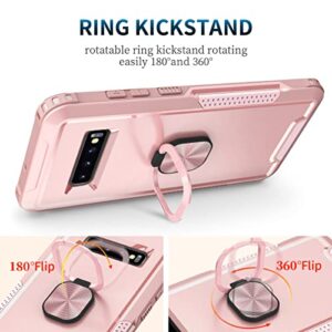 Petocase for Samsung Galaxy S10 Plus Case Heavy Duty Full Body Shockproof Kickstand with 360° Ring Holder Support Car Mount Hybrid Bumper Silicone Hard Back Cover for Samsung S10 Plus Rose Gold