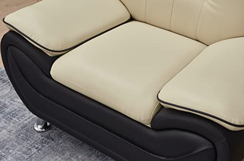 Kingway Faux Leather Living Room Sofas, 6 SEAT, Beige/Black