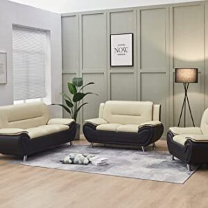 Kingway Faux Leather Living Room Sofas, 6 SEAT, Beige/Black