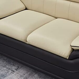 Kingway Faux Leather Living Room Sofas, 6 SEAT, Beige/Black