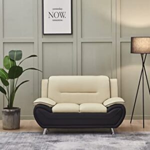 Kingway Faux Leather Living Room Sofas, 6 SEAT, Beige/Black