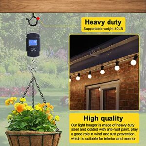 Hooks for Outdoor String Lights, 52 Pack Screw Hooks for Hanging Plants Led Party Lights Garage Wind Chimes, Black Heavy Duty Q Hanger Ceiling Cup Hooks with Safety Buckle, Box and Wing Nut Driver