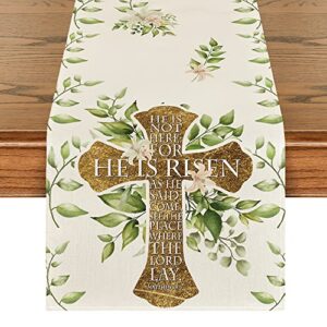 artoid mode he is risen easter table runner, spring summer seasonal holiday kitchen dining table decoration for indoor outdoor home party decor 13 x 72 inch