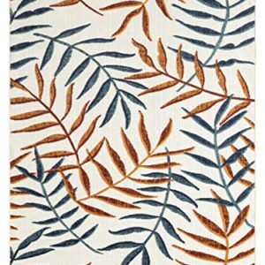 Abani Modern Cream, Red & Blue 5'3" x 7'6" (5x8) Leaf Print Area Rug Rugs - Non-Shedding Indoor/Outdoor Nature Design Bedroom Rug