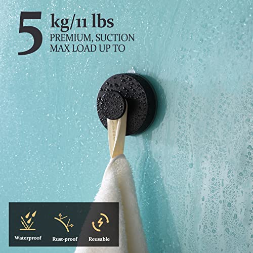 Towel Hooks (Black Matt) for Bathroom - Heavy Duty Shower Suction Hooks for Door Windows Tile Glass Kitchen Bathroom Hooks for Towel Loofah Utensils - 2 Packs Shower Towel Hook B: Black Matte