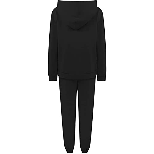 Hemlock Women 2 Piece Outfit Set Solid Color Tracksuit Fall Winter Sweatsuit Women Tops Hood Pullover Long Pants Lounge Wear