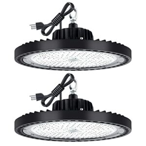 atocif led high bay light 200w 29,000lm 5000k daylight, 2pcs led shop lights with us plug 6’ cable, commercial industrial led lights for shop warehouse workshop garage factory lowbay area