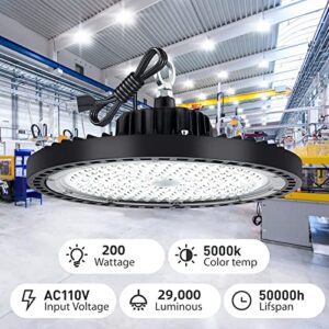 Atocif Led High Bay Light 200W 29,000lm 5000K Daylight, 2PCS LED Shop Lights with US Plug 6’ Cable, Commercial Industrial LED Lights for Shop Warehouse Workshop Garage Factory Lowbay Area