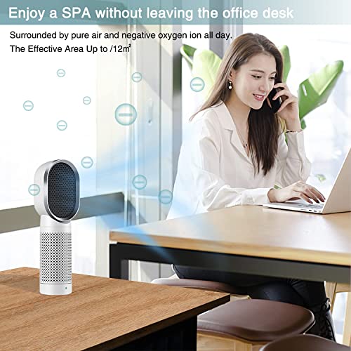 LASIEYO Small Air Purifier, True H13 HEPA Filter Cleans, Office Desktop Air Purifier with Ionizer Generator for Cleaning Smoke, Dust, Mold Pollen in Bedroom & Room,White