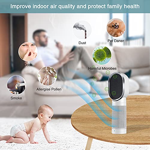 LASIEYO Small Air Purifier, True H13 HEPA Filter Cleans, Office Desktop Air Purifier with Ionizer Generator for Cleaning Smoke, Dust, Mold Pollen in Bedroom & Room,White