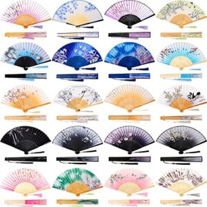 20 pcs floral hand fan chinese vintage style folding fan silk handheld fan foldable bamboo framed foldable fan fabric silk fans with elegant tassel decorative folding fans for women wedding party