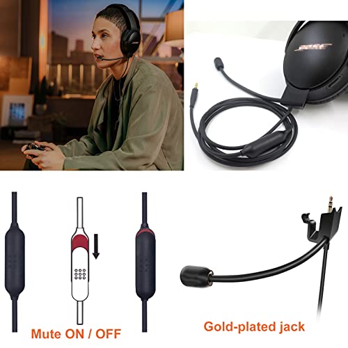 Detachable Replacement QC35 Headphone Boom Microphone Cable Cord Mute Switch Compatible with Bose QuietComfort 35 II (QC35 II) QC35 Gaming Headset​ for PC/ Laptop/ PS4/ PS5/ Xbox One Controllers