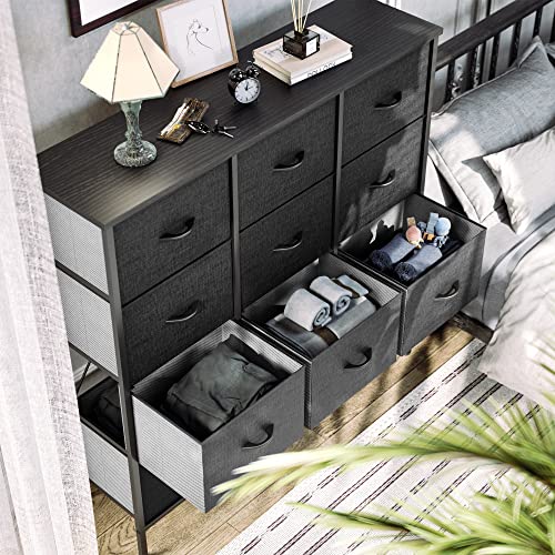 YITAHOME Tall Dresser with 12 Drawers - Fabric Storage Tower, Organizer Unit for Bedroom, Living Room, Hallway, Closets & Nursery - Sturdy Steel Frame, Wooden Top & Easy Pull Fabric Bins (Black Gray)