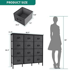 YITAHOME Tall Dresser with 12 Drawers - Fabric Storage Tower, Organizer Unit for Bedroom, Living Room, Hallway, Closets & Nursery - Sturdy Steel Frame, Wooden Top & Easy Pull Fabric Bins (Black Gray)