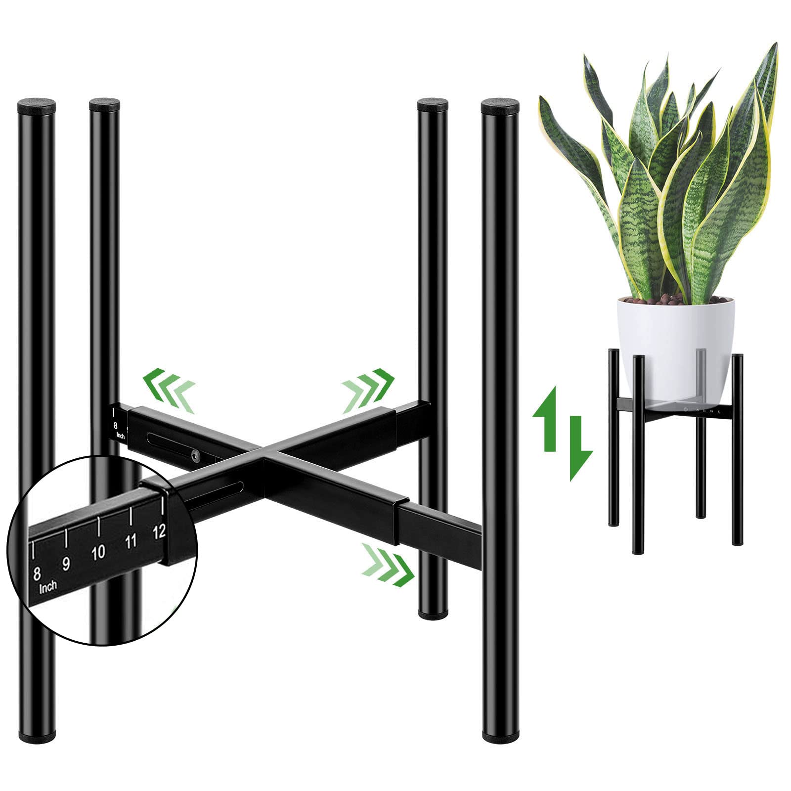 DTICON Adjustable Metal Plant Stand, Black Plant Stands Fit 8 to 12 Inches Pots, Mid Century Modern Corner Plant Stand, Heavy Duty Large Flower Single Tall Plants Holder for Indoor and Outdoor