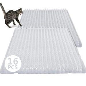 16 pack cat repellent outdoor mat cats dogs plastic mats with spikes bendable spiked deterrent training pet mat cat repellent mats for indoor outdoor supplies, 18.3 square feet, 16 x 13 inch (clear)