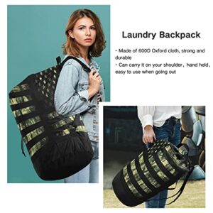 One Bear Camo American Flag Laundry Bag Drawstring Closure Waterproof Durable Backpack Storage Basket Organization Dirty Clothes Bag Laundry Hamper with Shoulder Straps