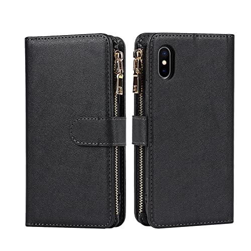 Jaorty iPhone Xs Phone Case Wallet for Women Men with Credit Card Holder, iPhone X Crossbody Case with Strap Shoulder Lanyard, Zipper Pocket PU Leather Cases for iPhone Xs,5.8 Inch Black