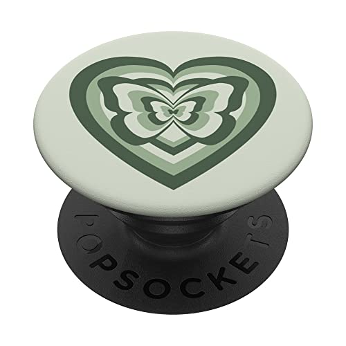 Sage Green Aesthetic Love Heart Coffe Latte Butterfly PopSockets Swappable PopGrip