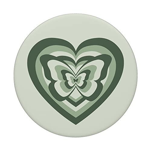 Sage Green Aesthetic Love Heart Coffe Latte Butterfly PopSockets Swappable PopGrip