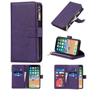 Jaorty iPhone Xs Max Phone Case Wallet for Women Men with Credit Card Holder, iPhone Xs Max Crossbody Case with Strap Shoulder Lanyard, Zipper Pocket PU Leather Cases for iPhone Xs Max,6.5" Purple