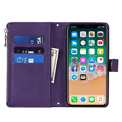 Jaorty iPhone Xs Max Phone Case Wallet for Women Men with Credit Card Holder, iPhone Xs Max Crossbody Case with Strap Shoulder Lanyard, Zipper Pocket PU Leather Cases for iPhone Xs Max,6.5" Purple