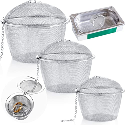 Ultrasonic Cleaner Baskets Ultrasonic Cleaning Solution Ultrasonic Parts Cleaner Jewelry Steam Cleaner Basket Cleaning Small Holder with Lock and Hook Stainless Steel (3 Pieces,1.7, 2.5, 4.3 Inch)