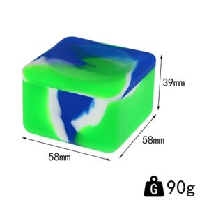 Silicone Wax Container 1 Large 37ml Square Non Stick Multi Purpose Storage Jar Unbreakable Oil Kitchen Box by ooDuo, Blue/Green/White