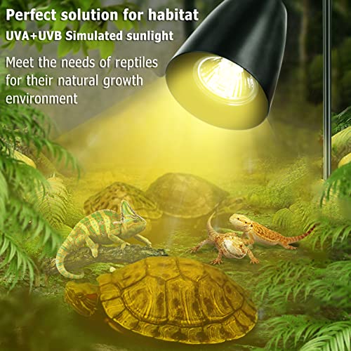 Terrarium Heat Lamp for Reptiles Tortoise, 3 Bulb UVA UVB Light Basking Lamps, Aquarium Heat Spotlight Reptile Light Basking Light With Holder for Gecko Turtle Snake Lizards Amphibian E26 25W+50W