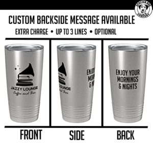 Personalized 20oz Printed Insulated Stainless Steel Tumbler with Lid - Custom Promotional Items with your Logo - Bulk Company Small Business Party Favors (Stainless)