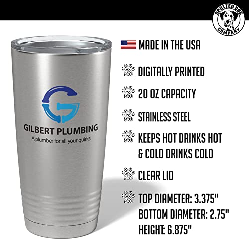 Personalized 20oz Printed Insulated Stainless Steel Tumbler with Lid - Custom Promotional Items with your Logo - Bulk Company Small Business Party Favors (Stainless)