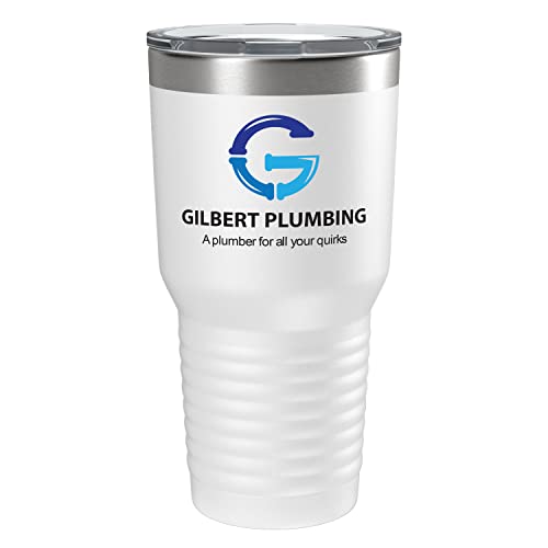 Personalized 30oz (17 Colors) Printed Insulated Stainless Steel Powder Coated Tumbler with Lid - Custom Promotional Items with your Logo - Bulk Company Small Business Party Favors (White)