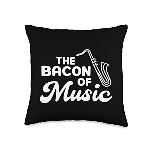 Saxophone Outfit & Saxophonist Cloth Saxophone The Bacon of Music Saxophonist Throw Pillow, 16x16, Multicolor