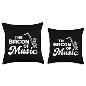 Saxophone Outfit & Saxophonist Cloth Saxophone The Bacon of Music Saxophonist Throw Pillow, 16x16, Multicolor