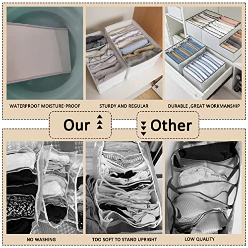 Wardrobe Clothes Organizer (2pcs), Foldable Grid Storage Box with Multiple Layers, Portable Washable Storage Containers for Underwear, Socks, Scarves, Skirts, T-shirts, Jeans(Grey, Sturdy PP Board)