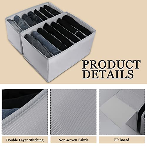 Wardrobe Clothes Organizer (2pcs), Foldable Grid Storage Box with Multiple Layers, Portable Washable Storage Containers for Underwear, Socks, Scarves, Skirts, T-shirts, Jeans(Grey, Sturdy PP Board)