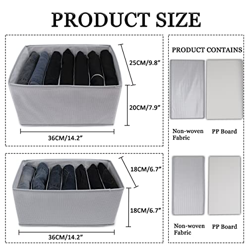 Wardrobe Clothes Organizer (2pcs), Foldable Grid Storage Box with Multiple Layers, Portable Washable Storage Containers for Underwear, Socks, Scarves, Skirts, T-shirts, Jeans(Grey, Sturdy PP Board)